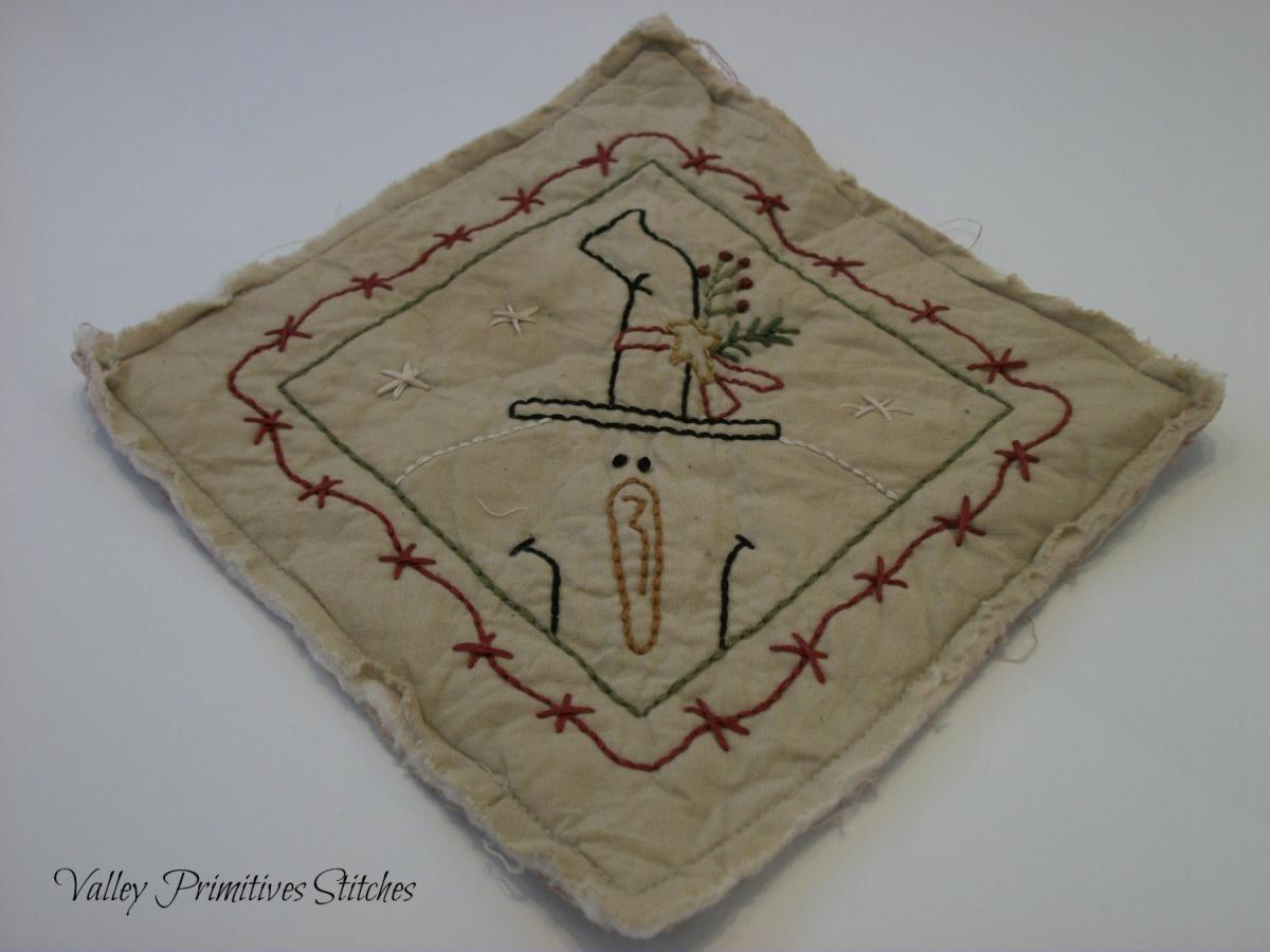 Snowman Candle Mat, Hand Stitched, Primitive on Luulla