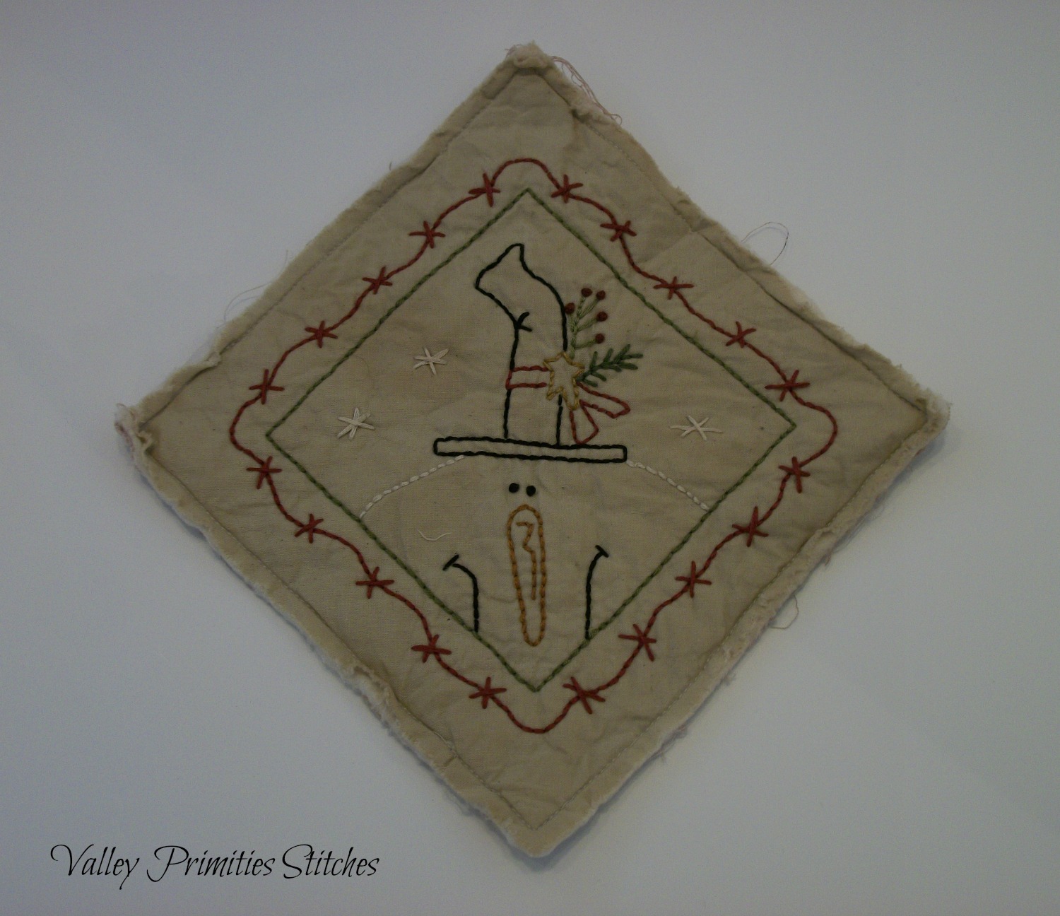 Snowman Candle Mat, Hand Stitched, Primitive on Luulla